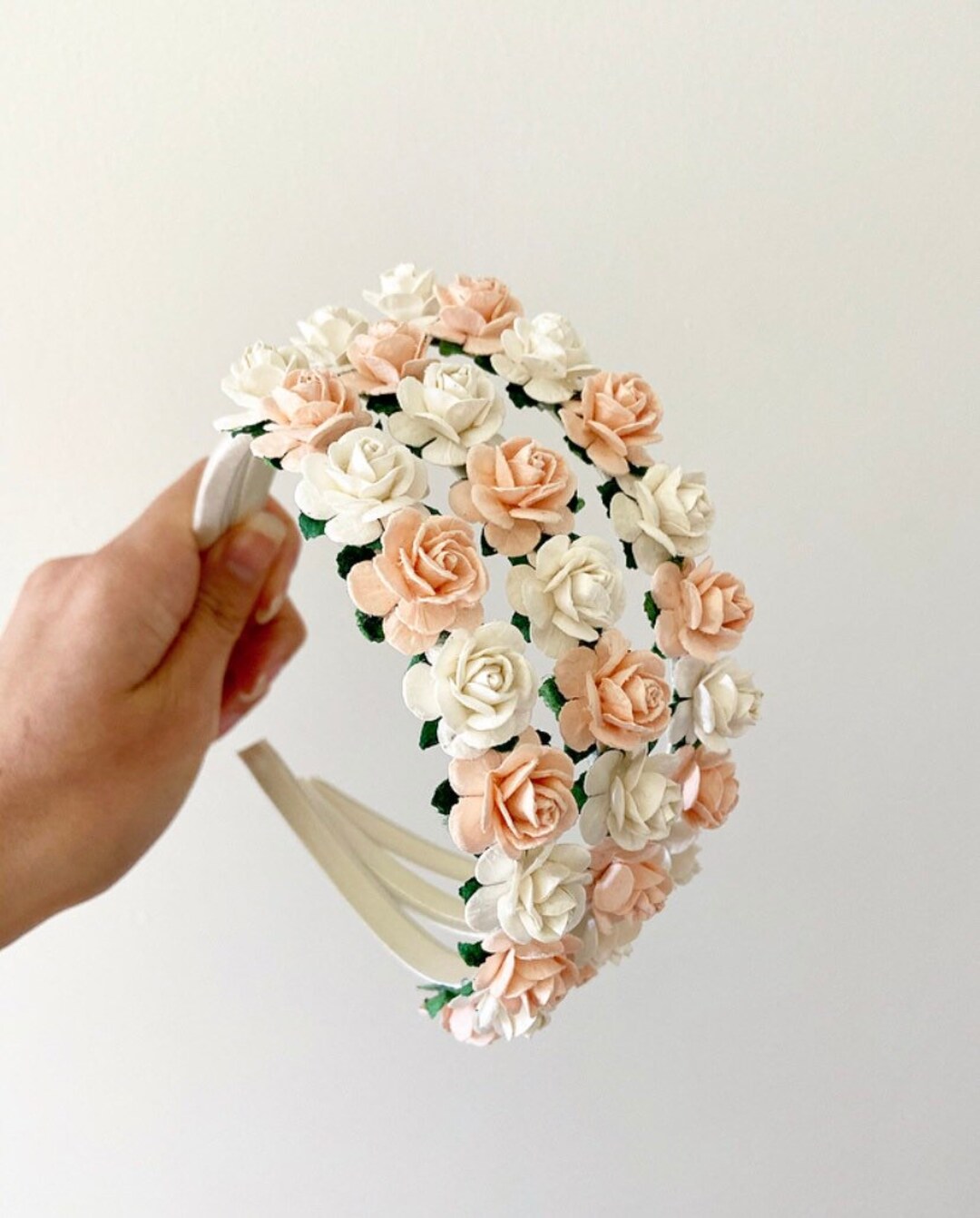 Peach Aliceband, Ivory Aliceband, Peach Flower Headband, Flower Girl ...