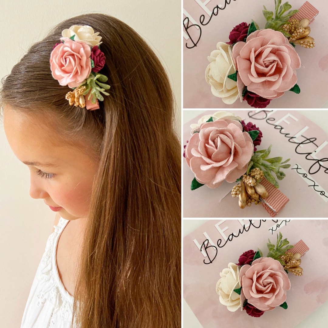 Flower Hair Clip, Flower Girl Hair Clip, Pink Flower Clip, Girls Flower ...