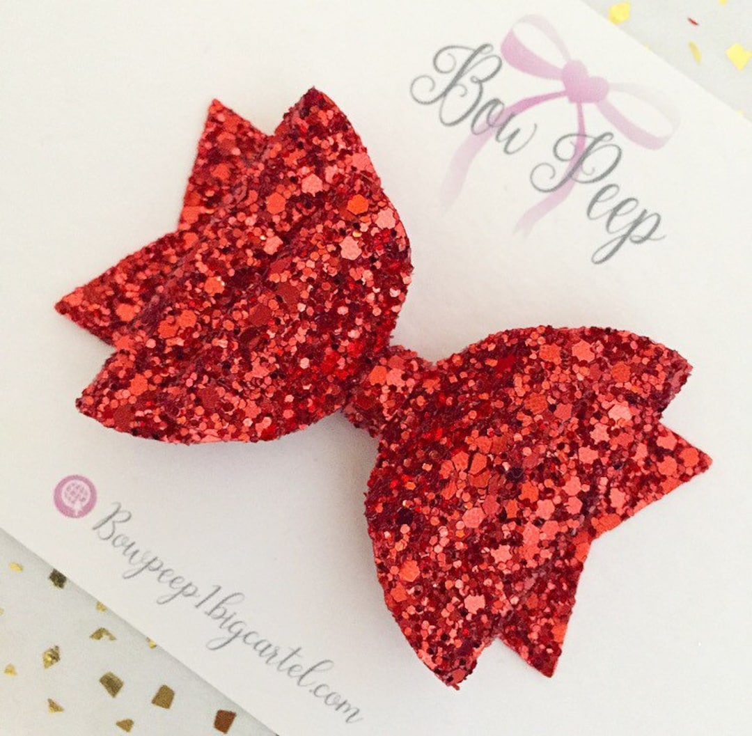 Red Glitter Hair Bow, Red Hair Bow, Red Bows, Christmas Bow, School ...