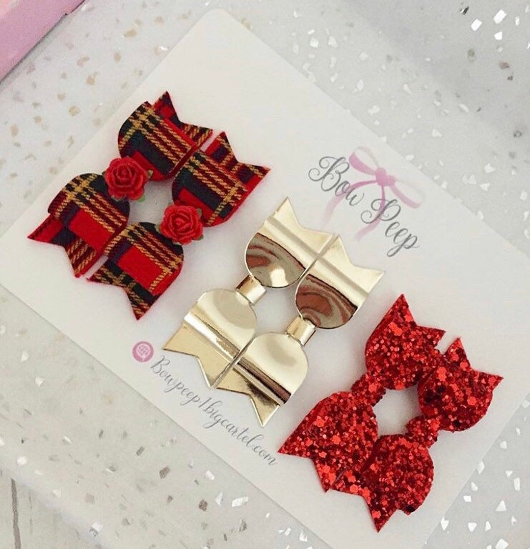 Christmas Bows, Pigtail Bows, Piggy Bows, Tartan Hair Bow, Red Hair Bow ...