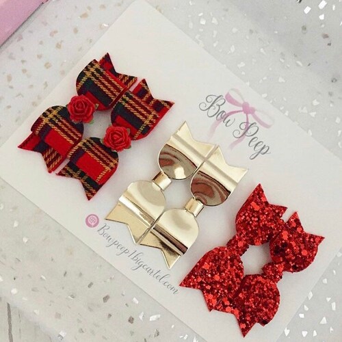 Christmas Bows Pigtail Bows Piggy Bows Tartan Hair Bow Red - Etsy UK