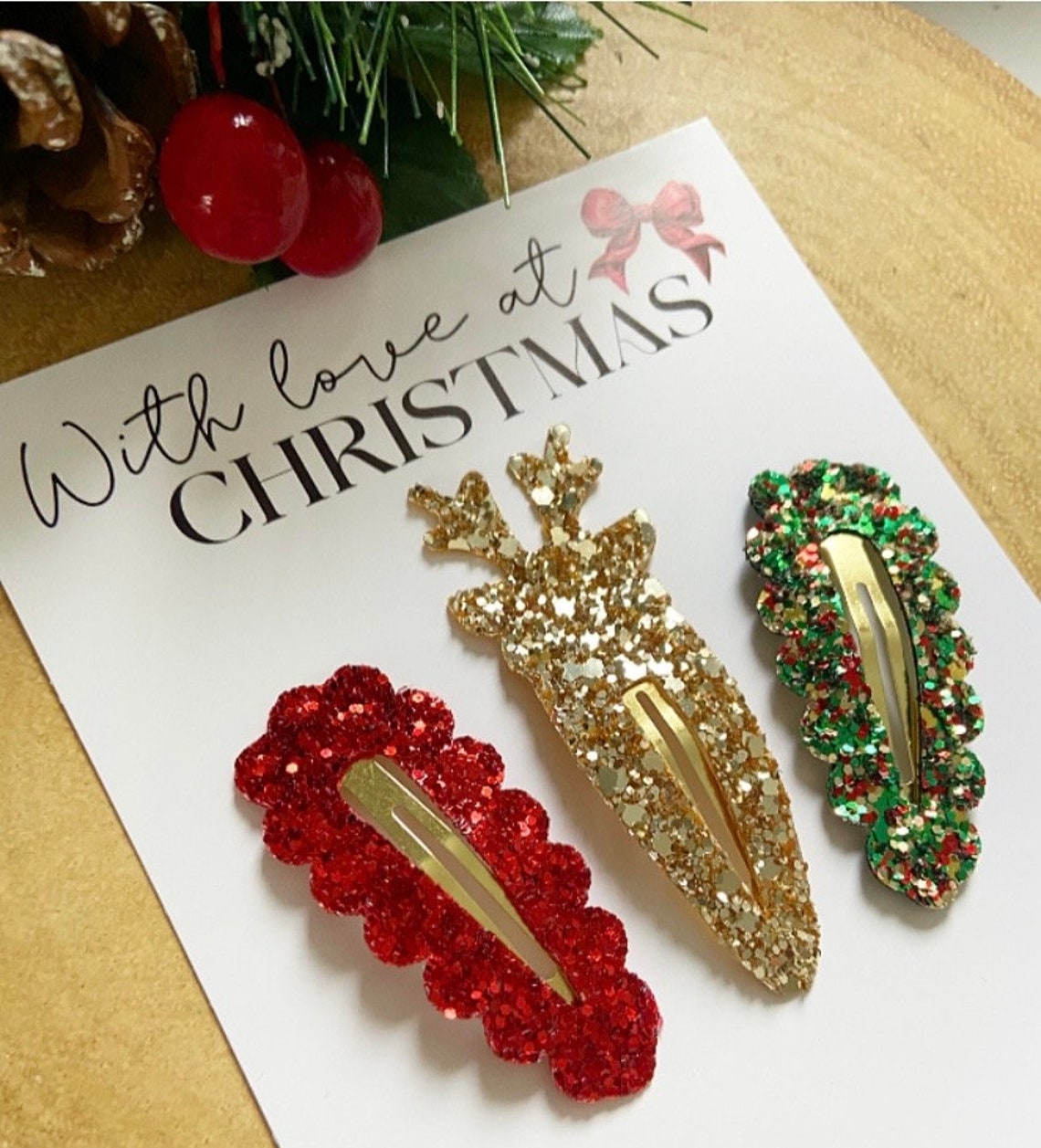 Christmas Snapclips, Set of Snapclips, Tartan Hair Clip, Red Velvet ...