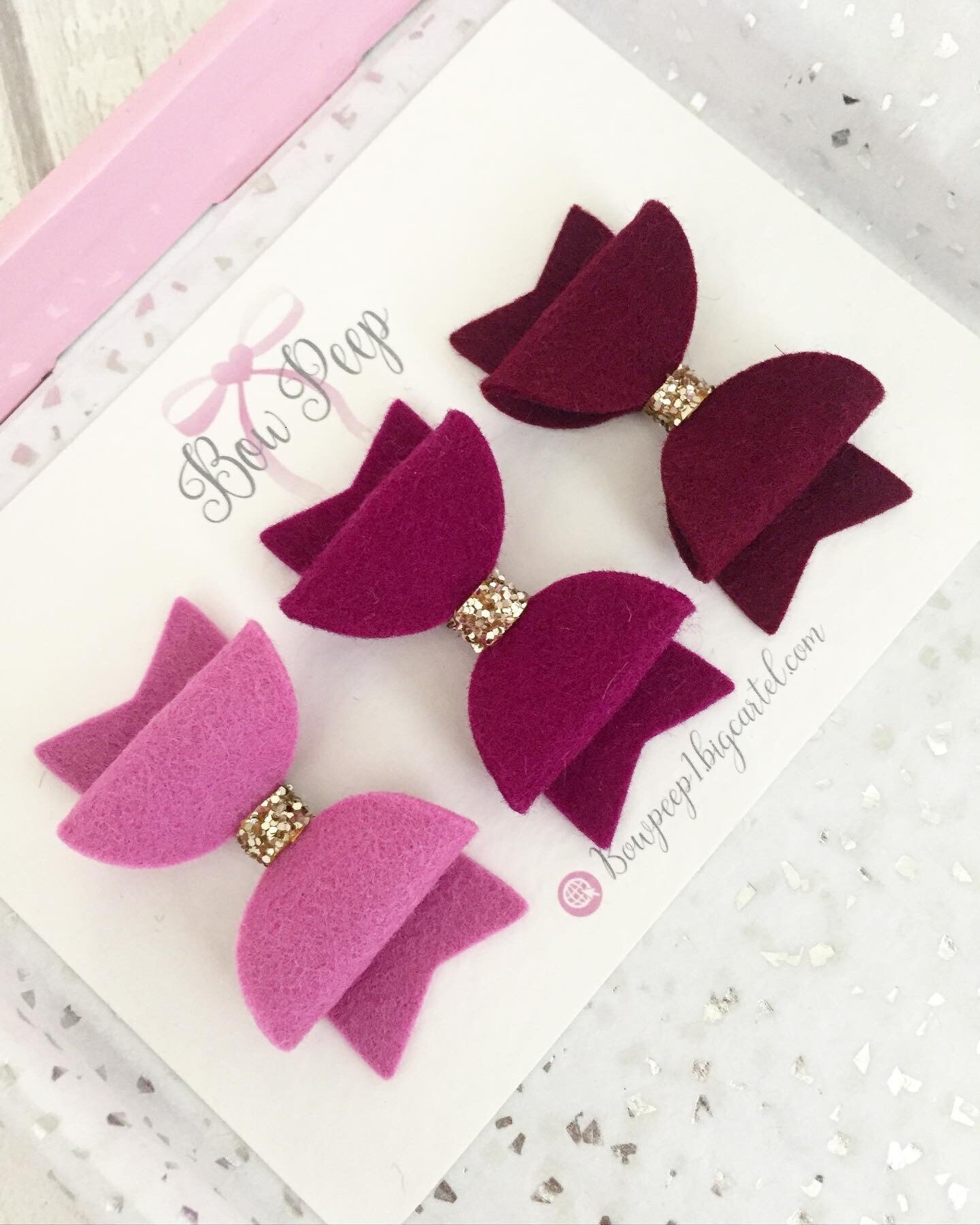 Set of hair bows felt hair bows pink hair bows burgundy | Etsy