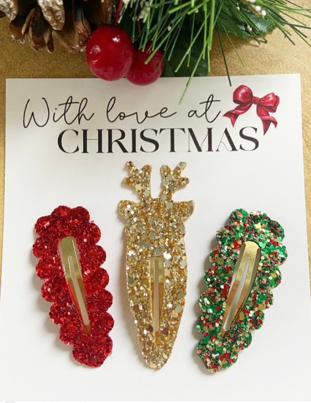 Christmas Snapclips, Set of Snapclips, Tartan Hair Clip, Red Velvet ...