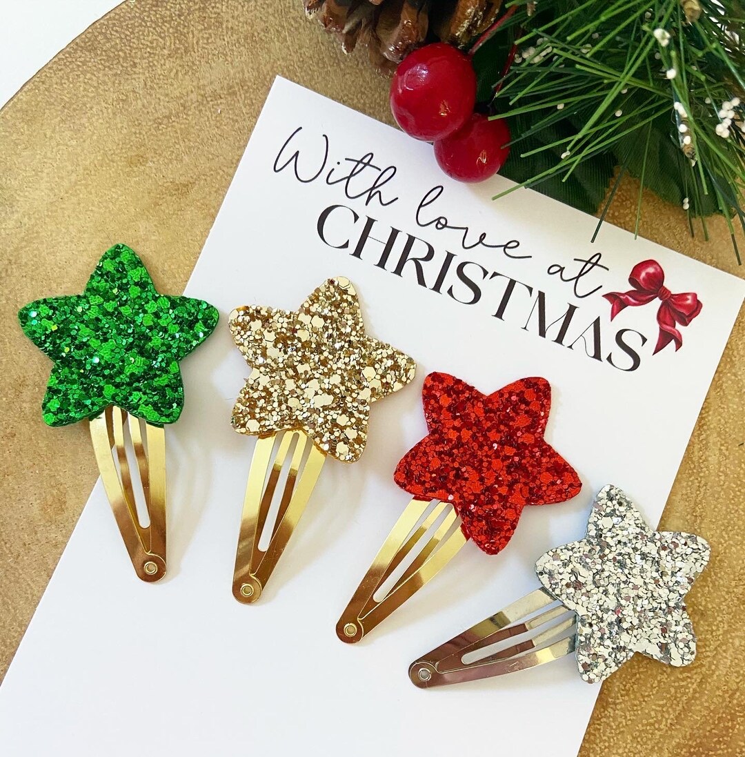 Christmas Snapclips, Set of Snapclips, Star Hair Clip, Red Hair Clips ...