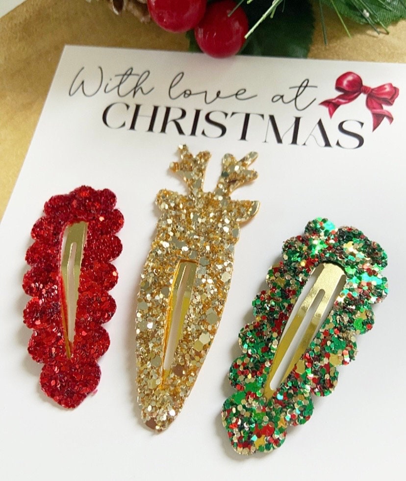 Christmas Snapclips, Set of Snapclips, Tartan Hair Clip, Red Velvet ...