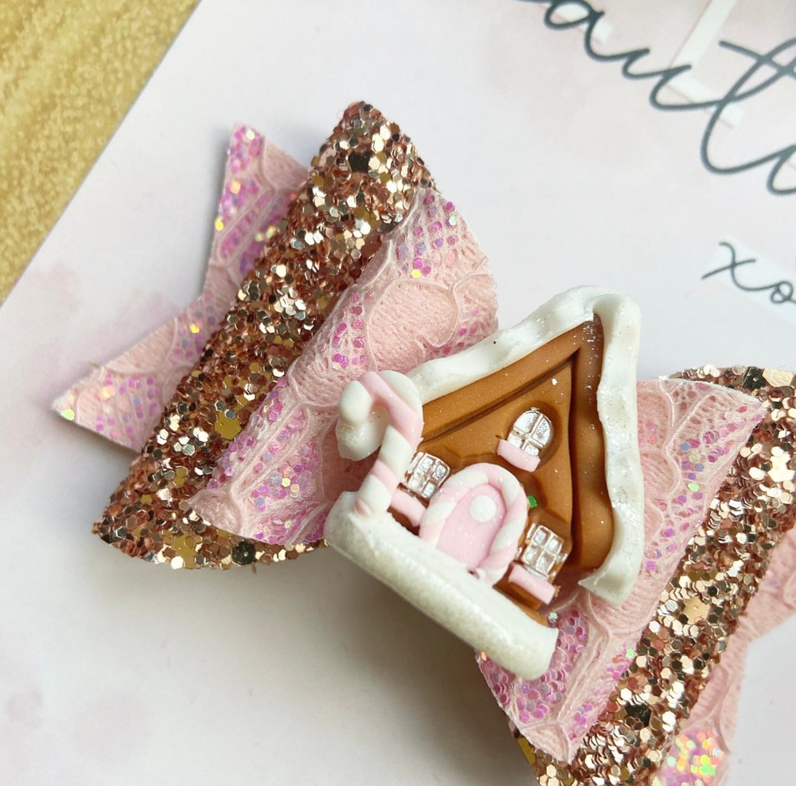 Girls Christmas Hair Bow, Gingerbread Man Hair Bow, Rose Gold Hair Bow ...