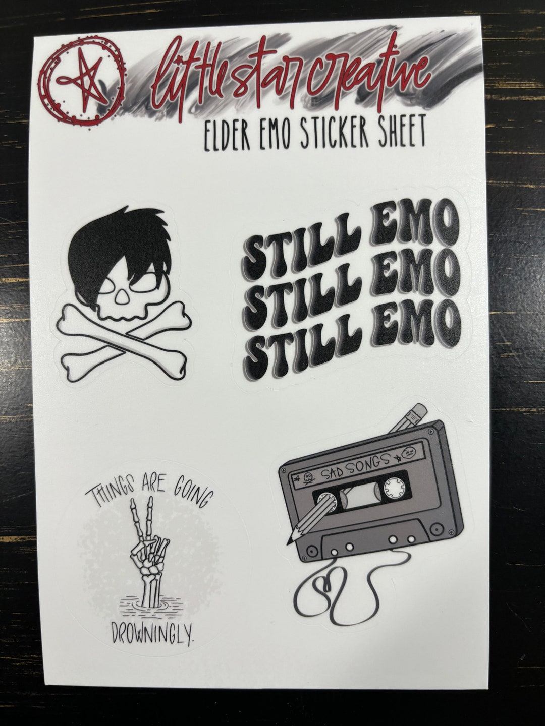 Elder Emo Matte Sticker Sheet Emo Black & White Matte - Etsy