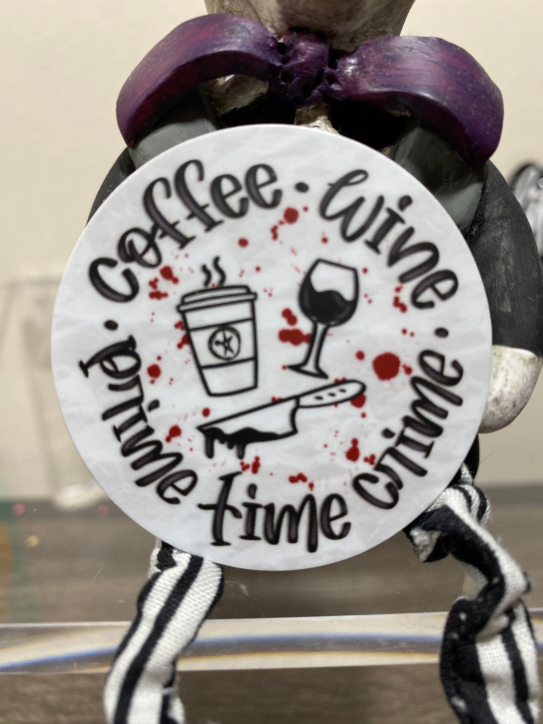 Coffee, Wine, Prime Time Crime 2 Round Sticker for Water Bottles and ...