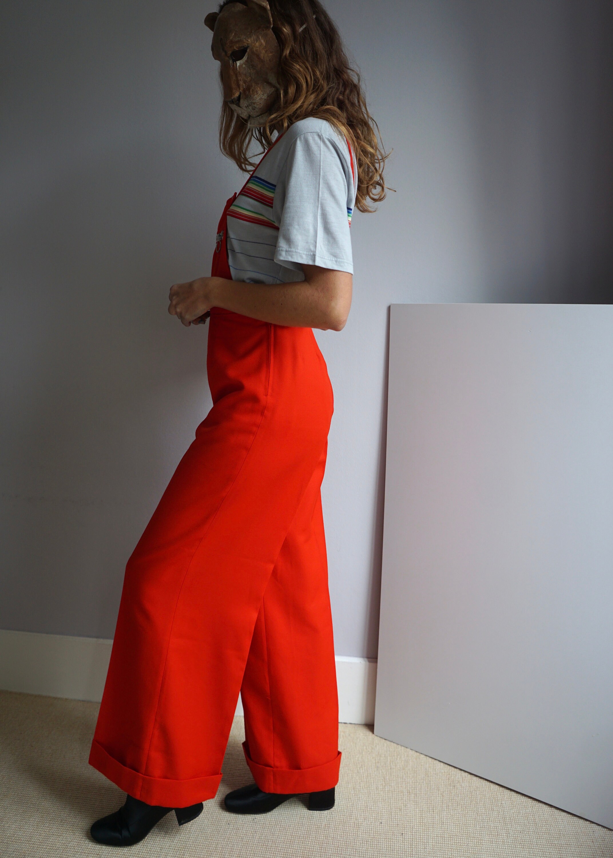 70s Red Wide Legs Retro Overalls / Vintage Iconic Seventies Bell Bottom ...
