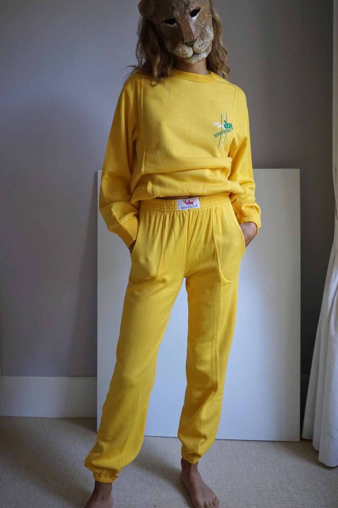 80s Yellow Jogger Sweater Suit Outfit / Vintage Deadstock Leisure ...