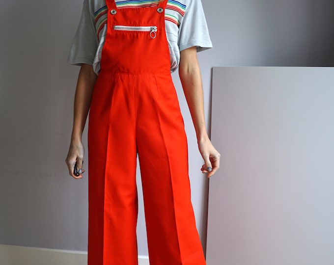 70s Red Wide Legs Retro Overalls / Vintage Iconic Seventies Bell Bottom ...