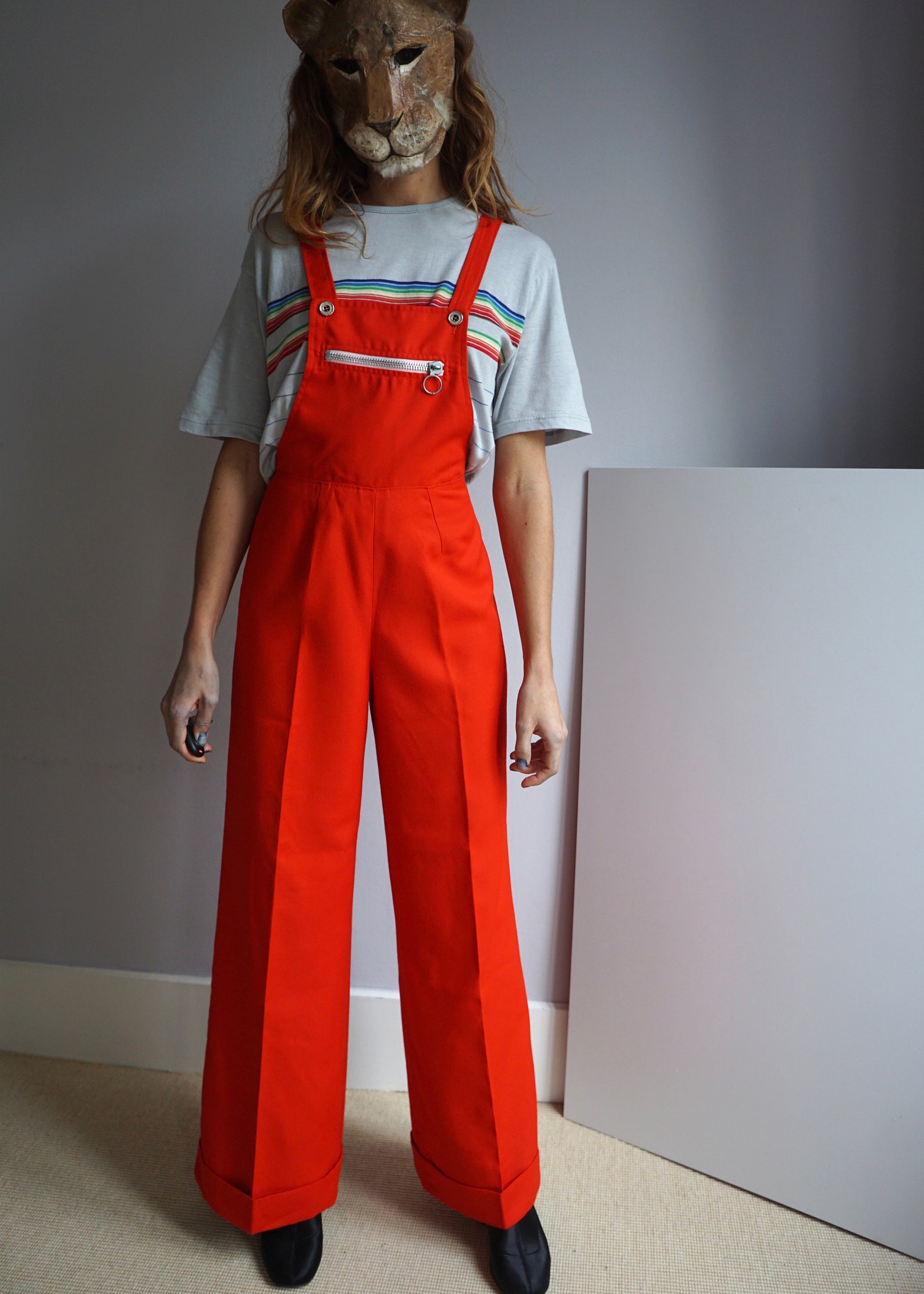 70s Red Wide Legs Retro Overalls / Vintage Iconic Seventies Bell Bottom ...