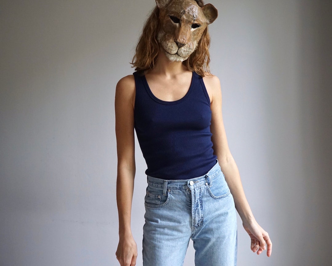 NOS 70s Navy Blue French Ribbed Cotton Tank Top / Vintage Singlet ...