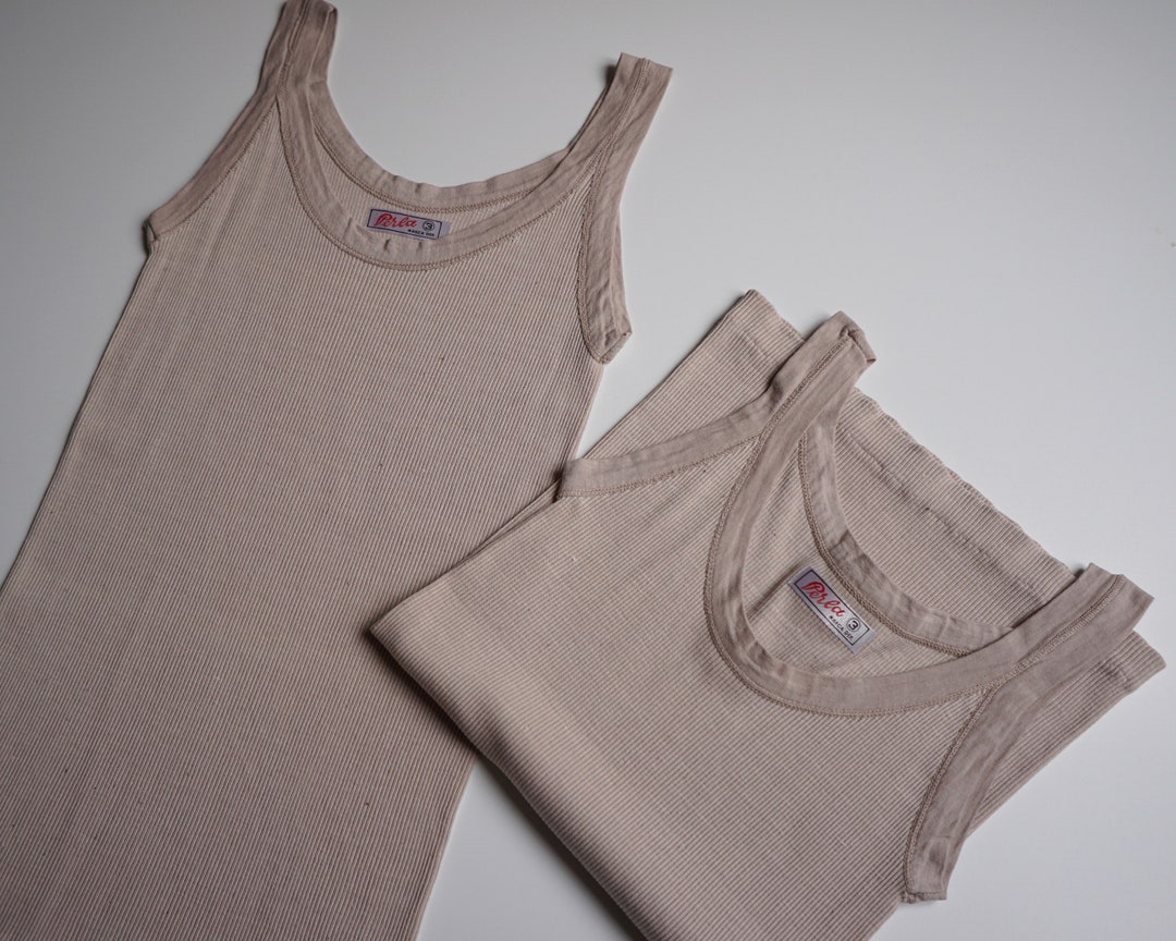 NOS 60s 70s Light Nude Beige Ribbed Cotton Tank Top / Vintage Deadstock ...