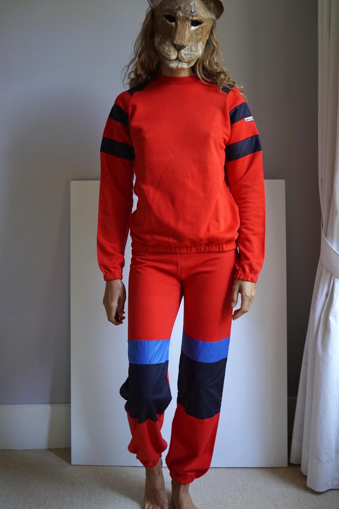 80s Red Jogger Sweater Suit Outfit / Vintage Deadstock Padded Leisure ...
