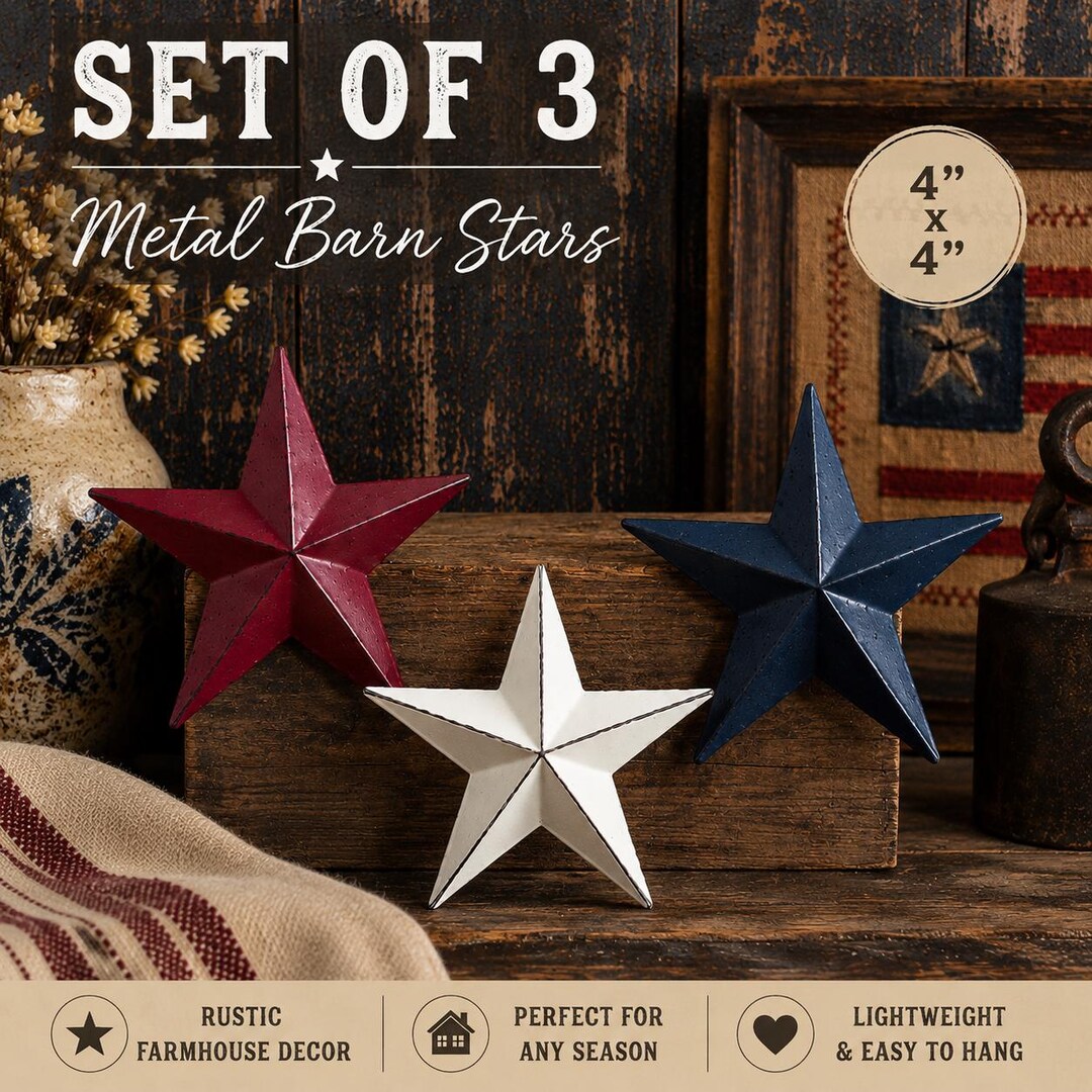 Primitive Americana Barn Stars Set – Rustic Metal Patriotic Wall Decor ...