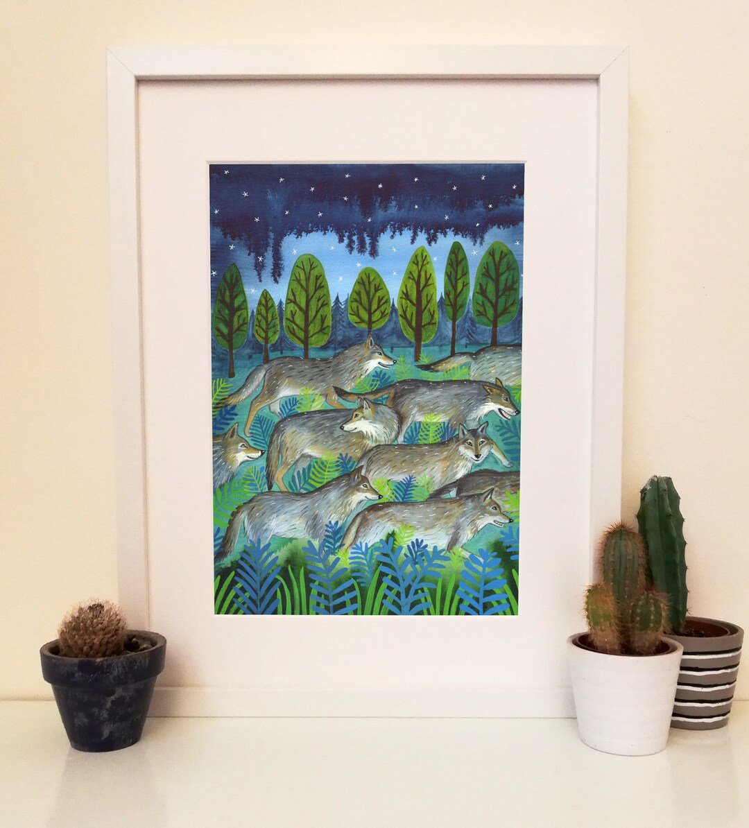 Running Wolves, an A5 and A4 Quality, Signed Giclee Print. Charming ...
