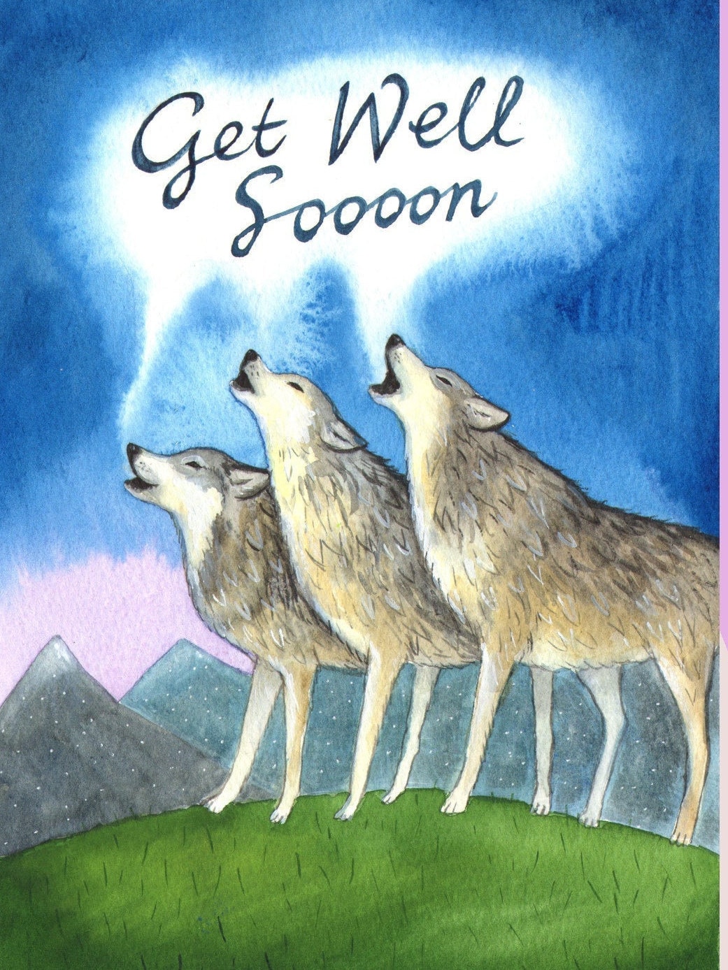 Wolf Howling Get Well Card: Watercolor A6 Greetings Card - Etsy UK