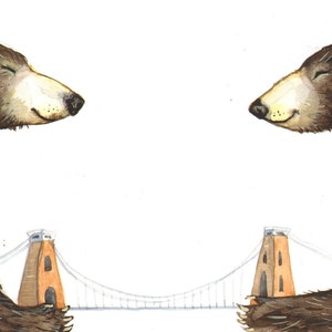 Clifton Suspension Bridge Bears, A5 and A4 Size Signed, Giclee Print ...