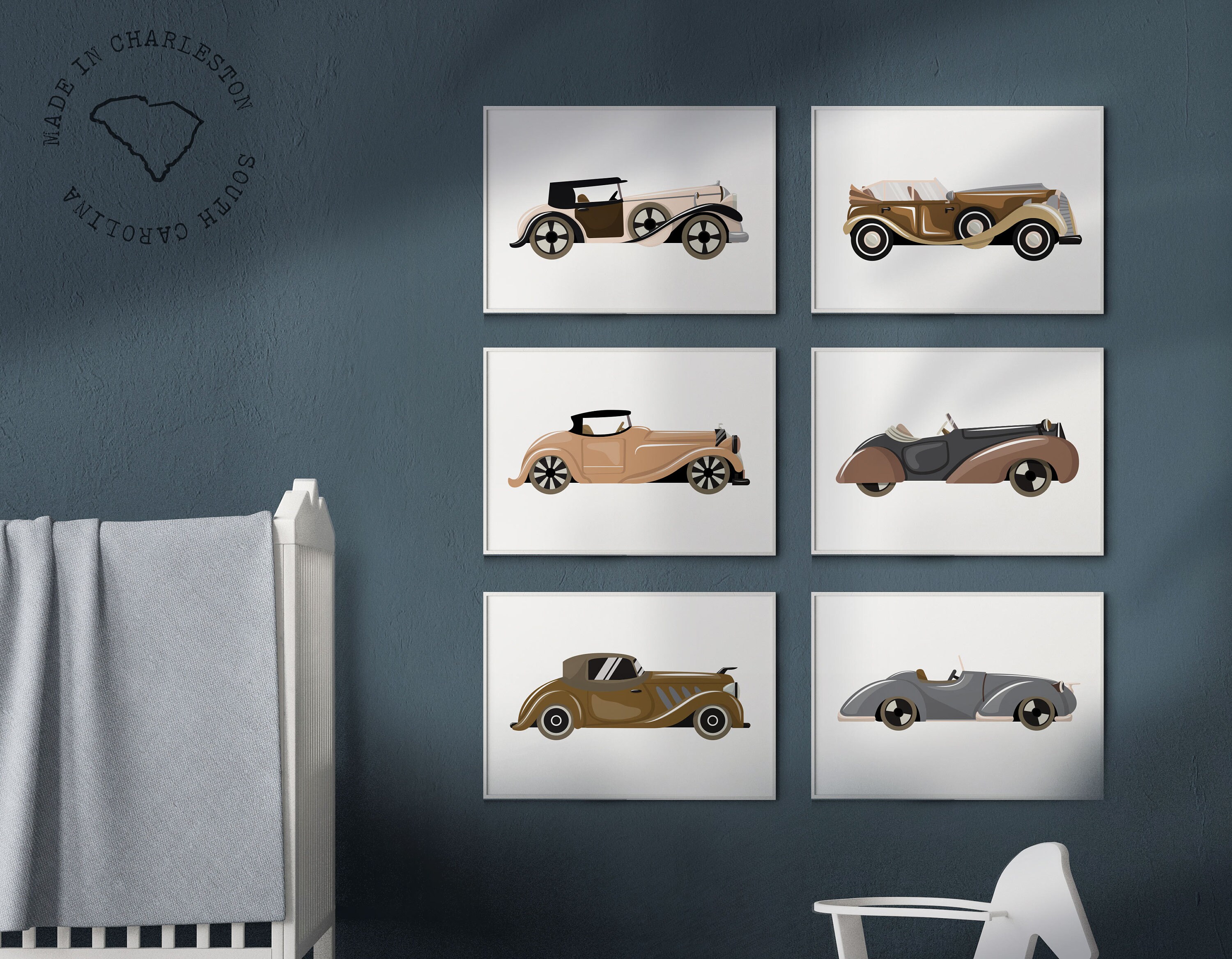 Teenage Room Wall Decor Blue Sports Car Fine Art Print Original Classic ...
