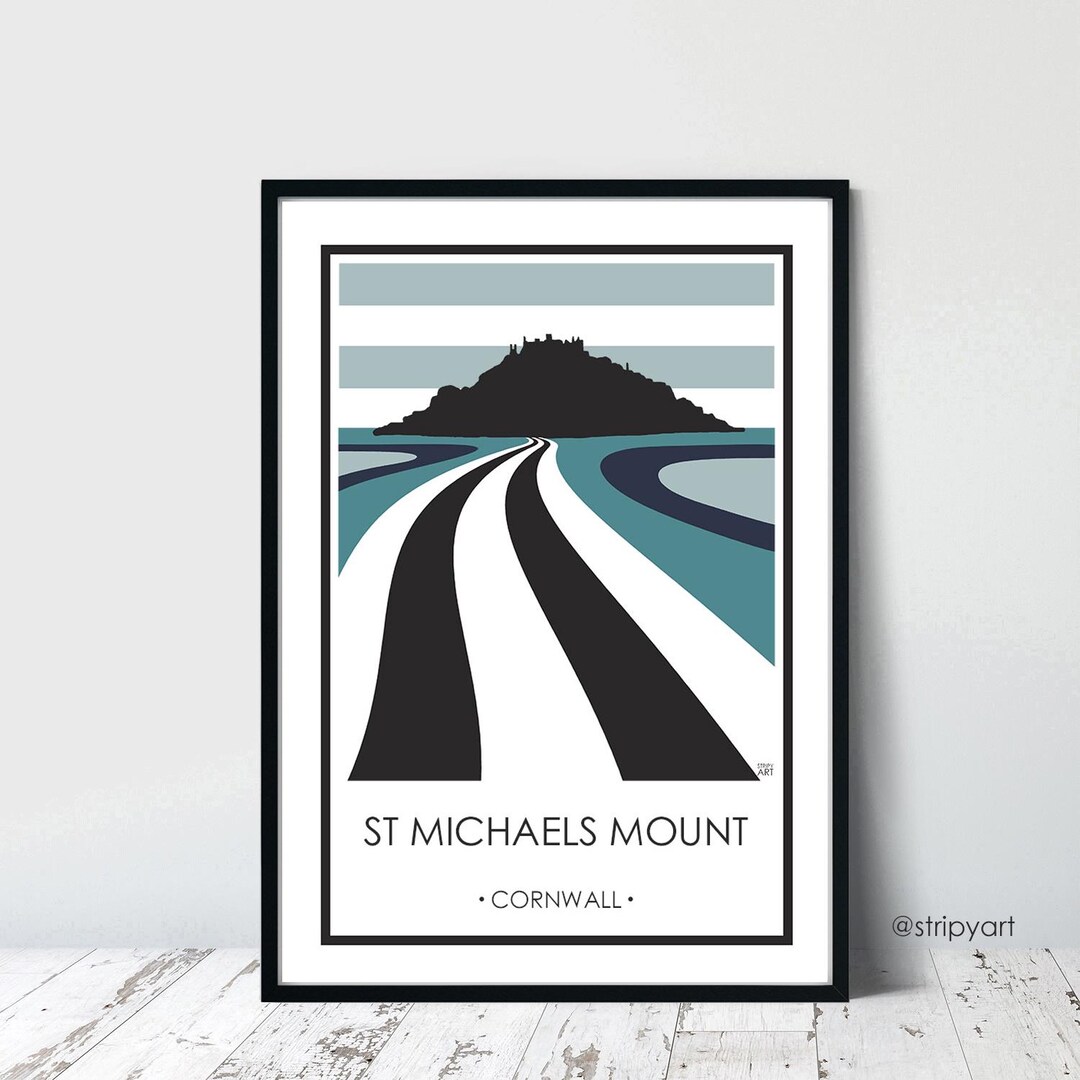ST MICHAELS MOUNT, Cornwall. Graphic Design Travel Poster by Stripy Art ...