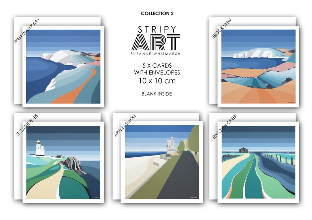 Pack of 5. Isle of Wight ART CARDS. Collection 2. Square 10 X 10 Cm ...