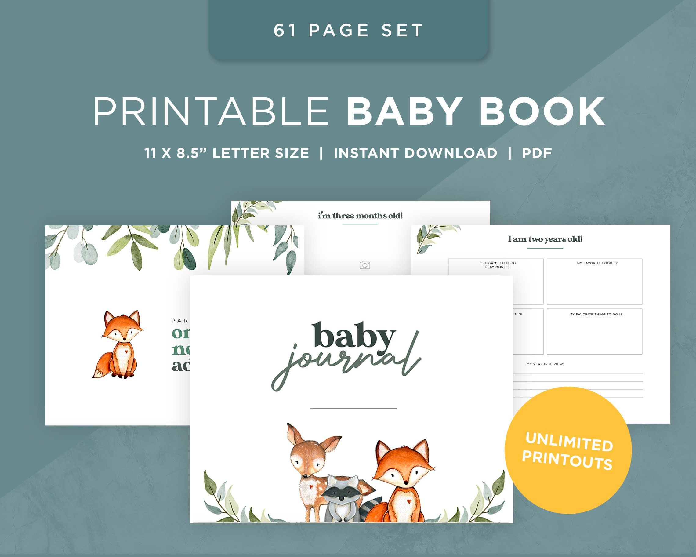 Printable Baby Book Pages / Keepsake Journal for Babys First Year Year ...