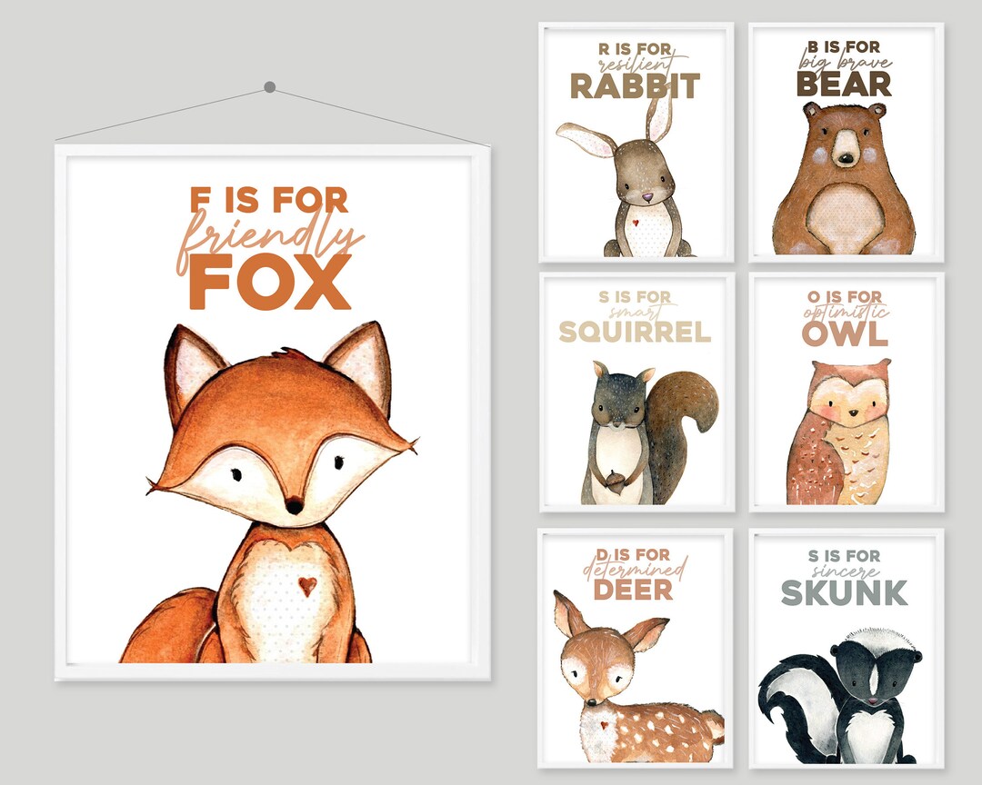 7 Printable Woodland Nursery, Animal Wall Art, Kids Wall Art, Fox, Deer ...