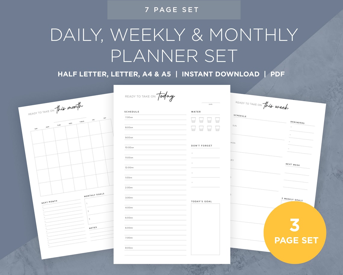 Printable, Blank Daily, Weekly and Monthly Calendar Set to Download ...