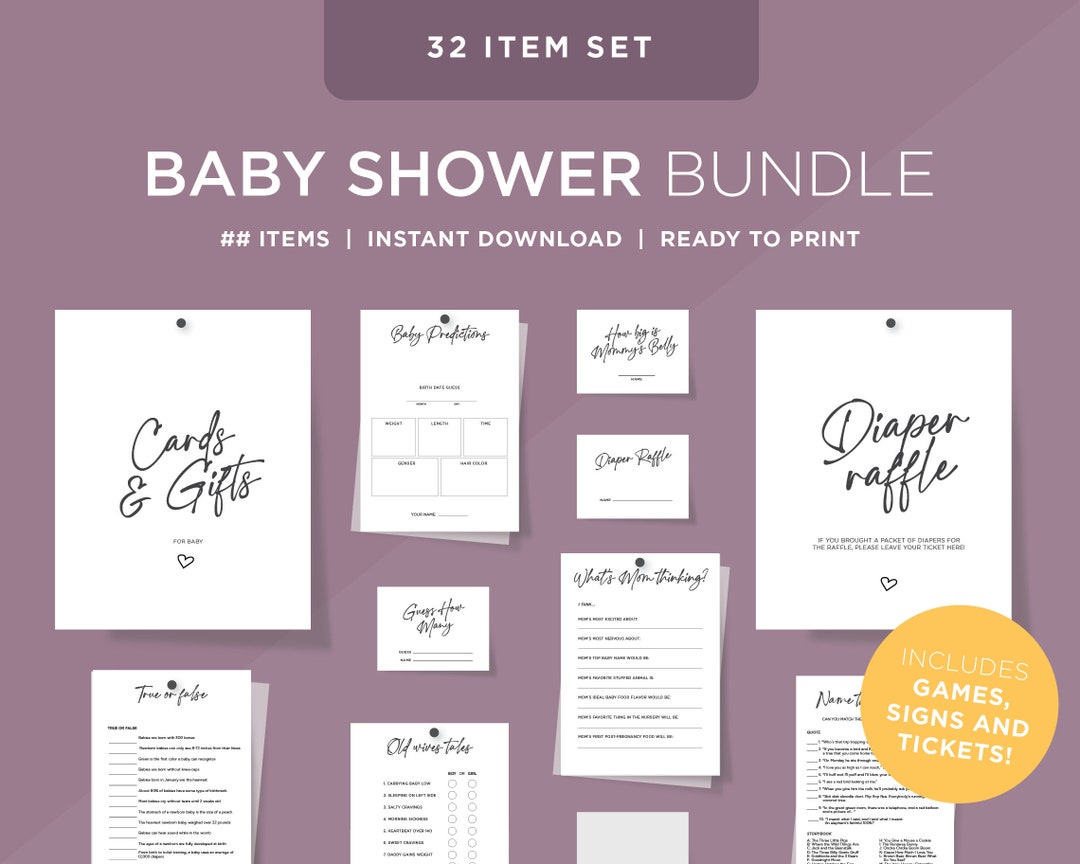 Printable Baby Shower Bundle / Light Script Baby Shower Games and Signs ...