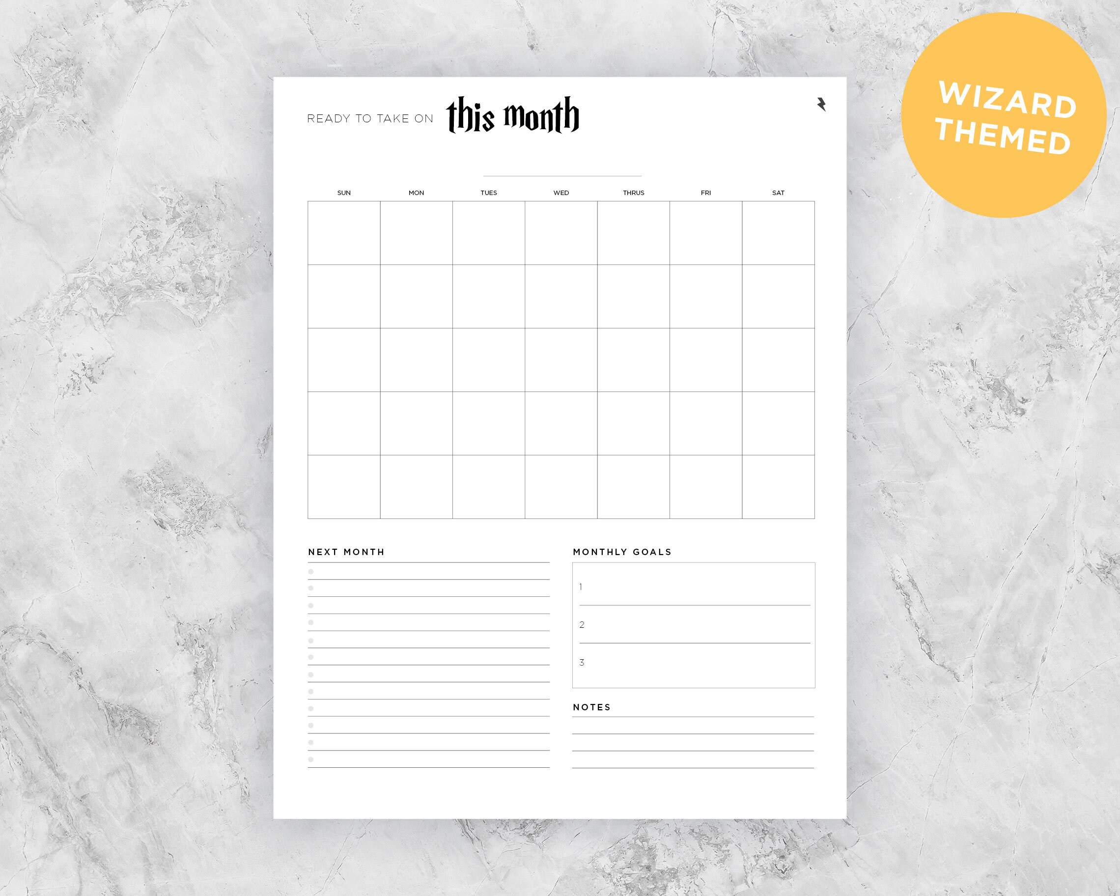 Wizard Themed Printable, Blank Daily, Weekly and Monthly Calendar Set ...
