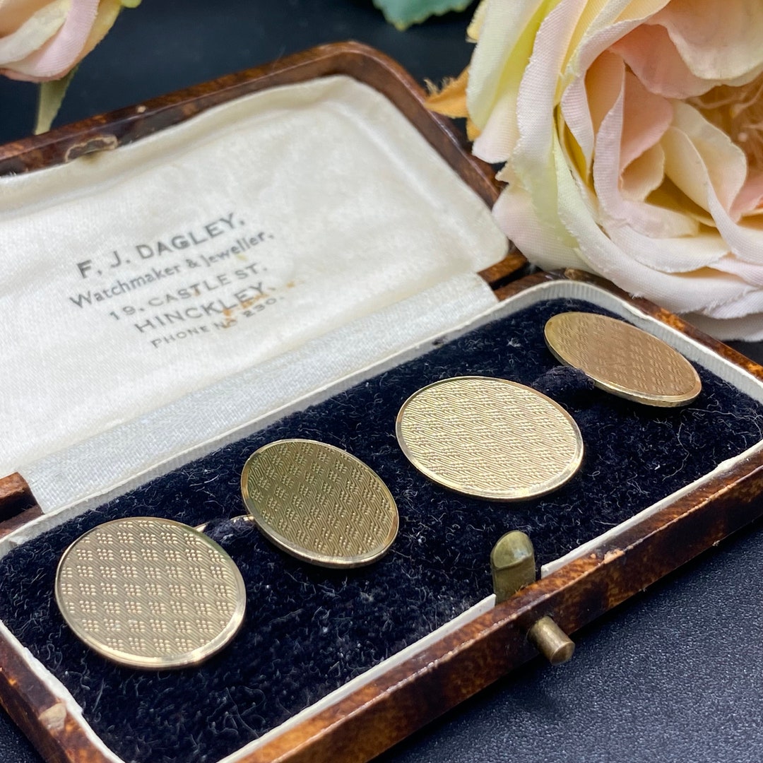 Art Deco 9ct Solid Gold Chester Hallmarked Cufflinks, Engine Turned. 9k ...