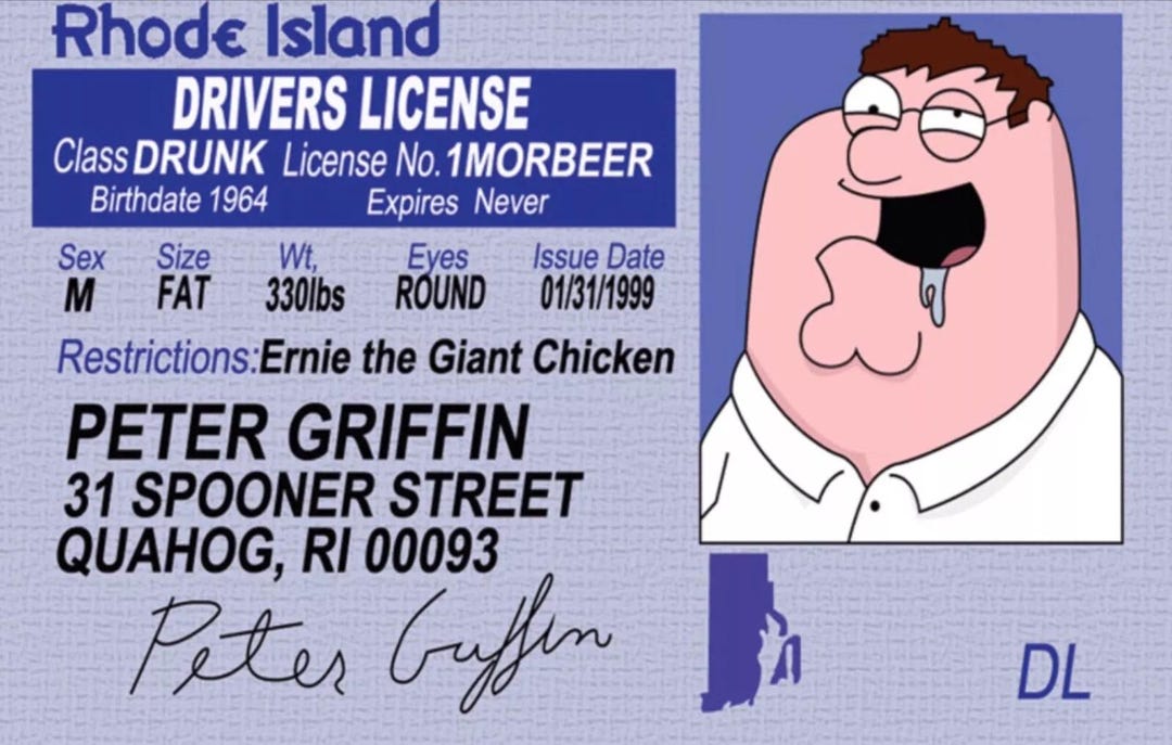 Family Guy, Peter Griffin Driver License on a PVC Card - Etsy UK