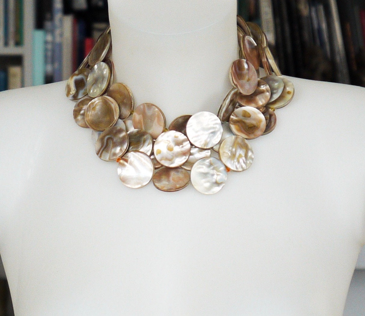 Shell Bib Necklace: Brown Iridescent Choker, Statement Jewelry - Etsy