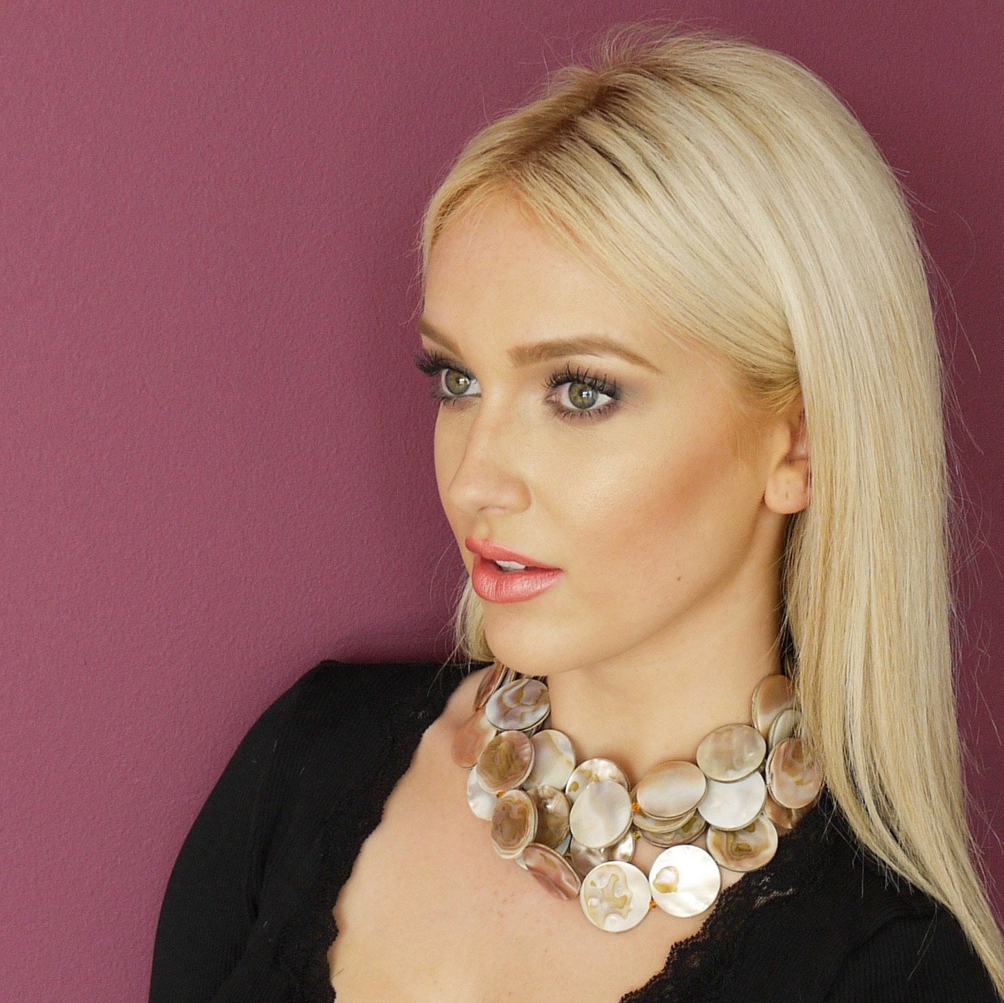 Shell Bib Necklace: Brown Iridescent Choker, Statement Jewelry - Etsy