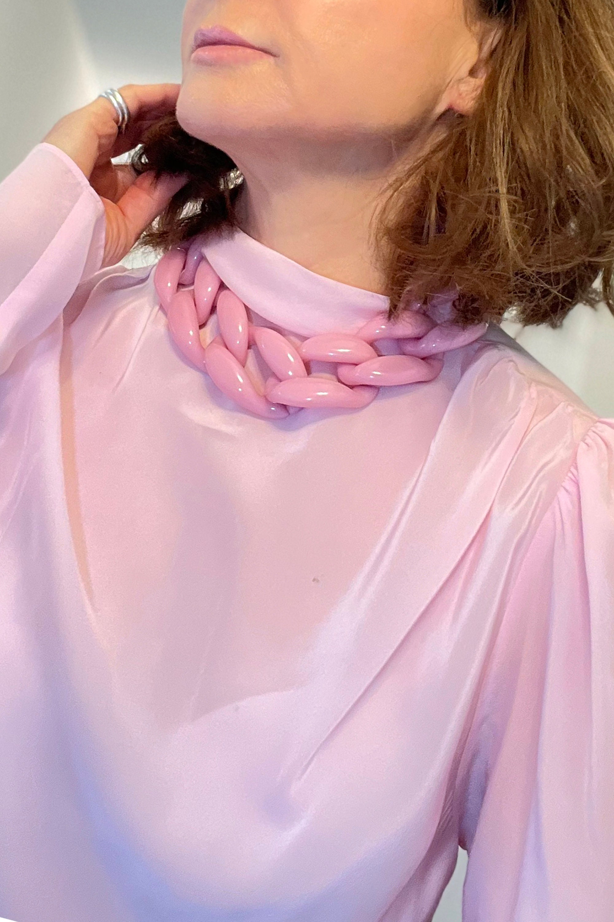 Oversize Link Chain Necklace, Chunky Pink Necklace, Pink Resin Necklace ...