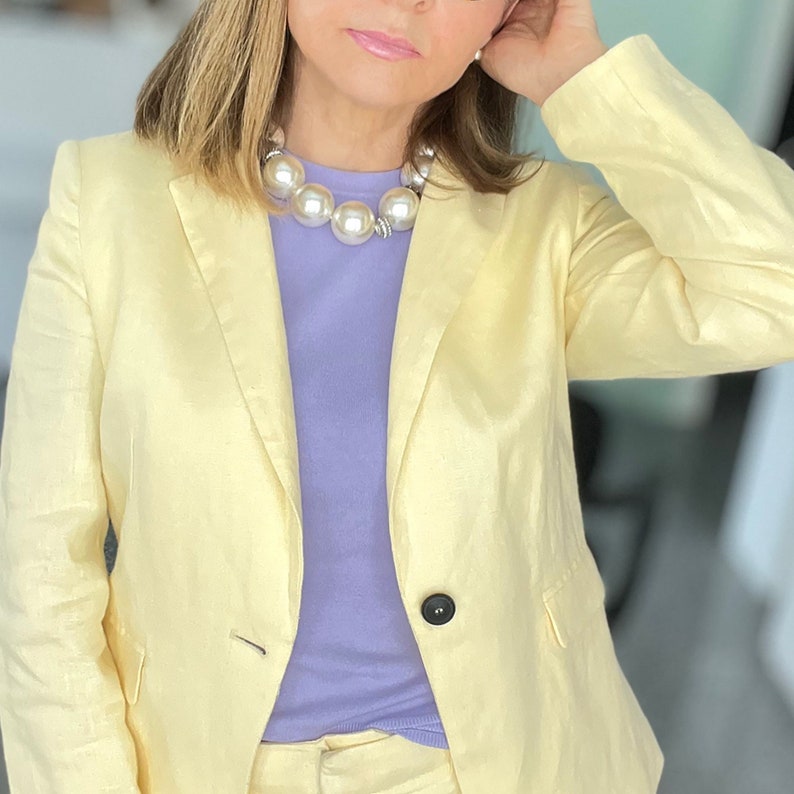 Trendy Large Faux Pearl Necklace With Black Rhinestones - Etsy