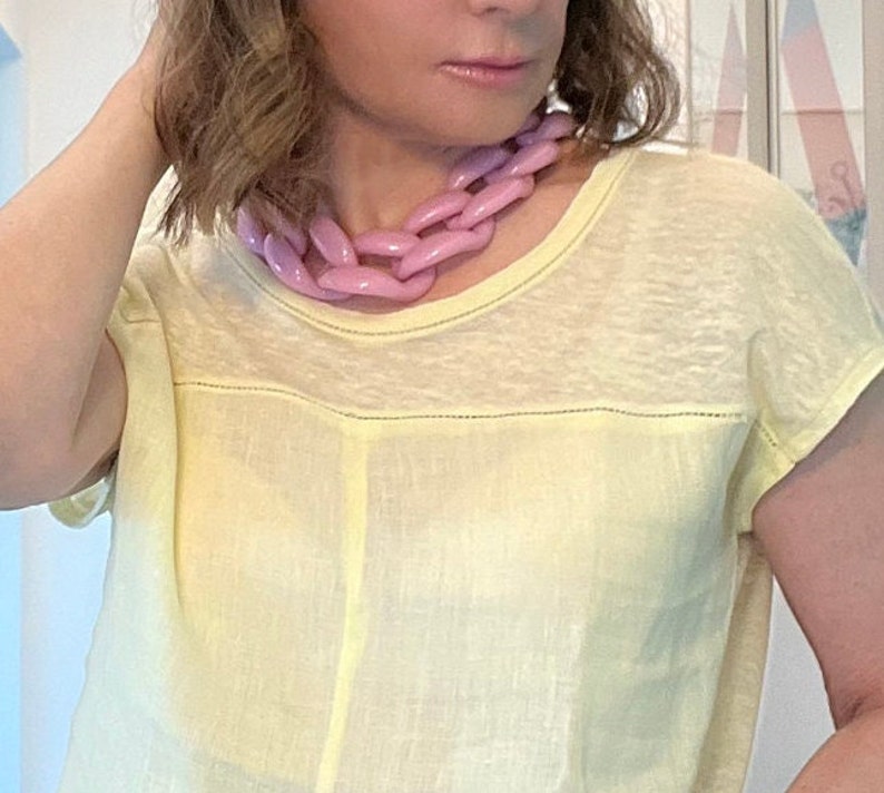 Oversize Link Chain Necklace, Chunky Pink Necklace, Pink Resin Necklace ...