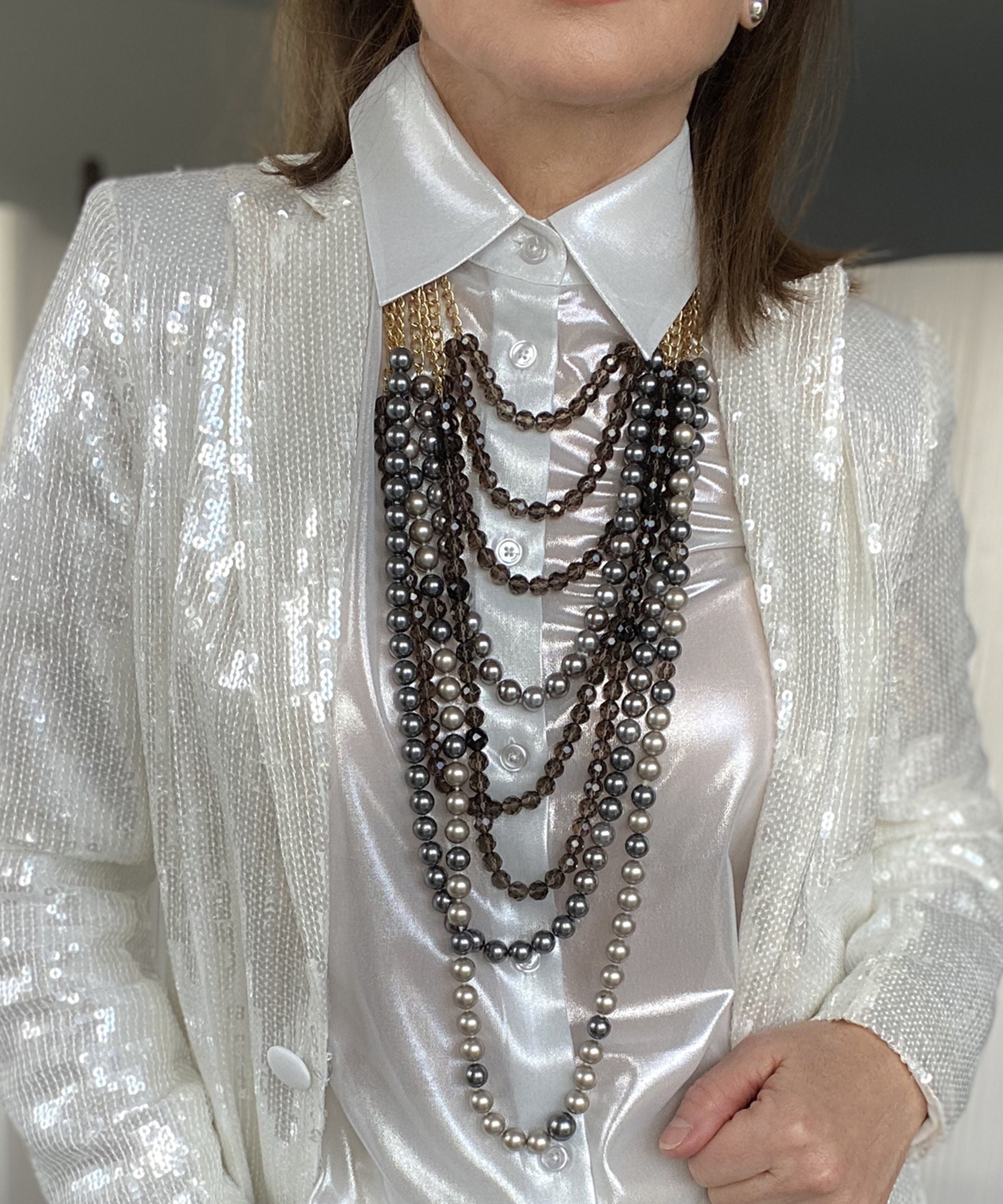 Multistrand Long Pearl Necklace Pearl and Gemstone Necklace - Etsy