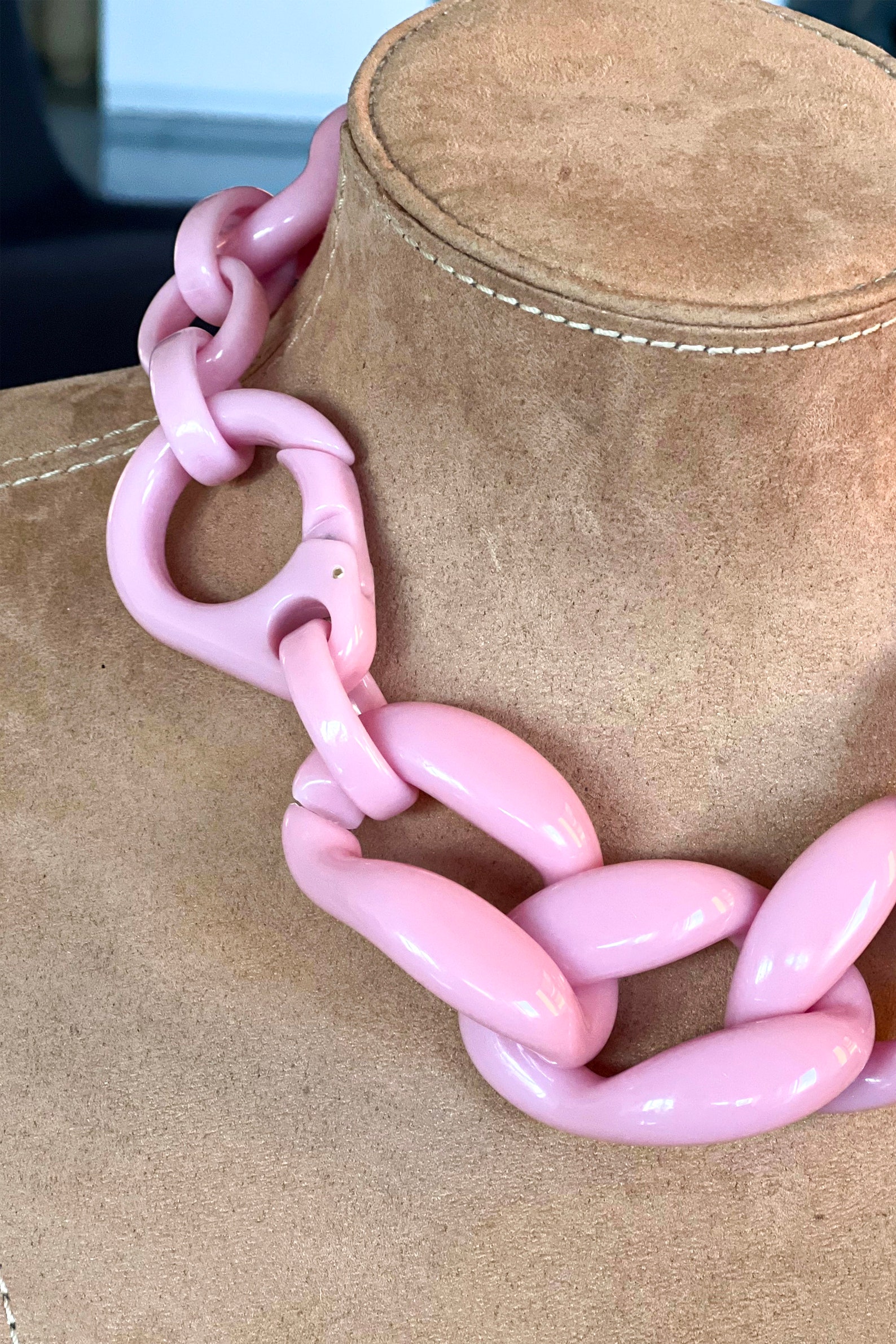 Oversize Link Chain Necklace, Chunky Pink Necklace, Pink Resin Necklace ...