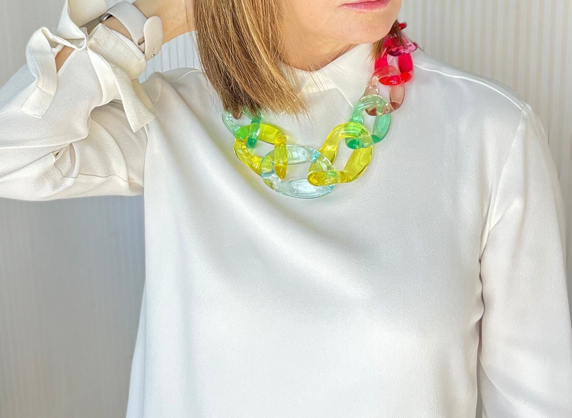 Oversize Link Chain Necklace, Chunky Colourful Necklace, - Etsy