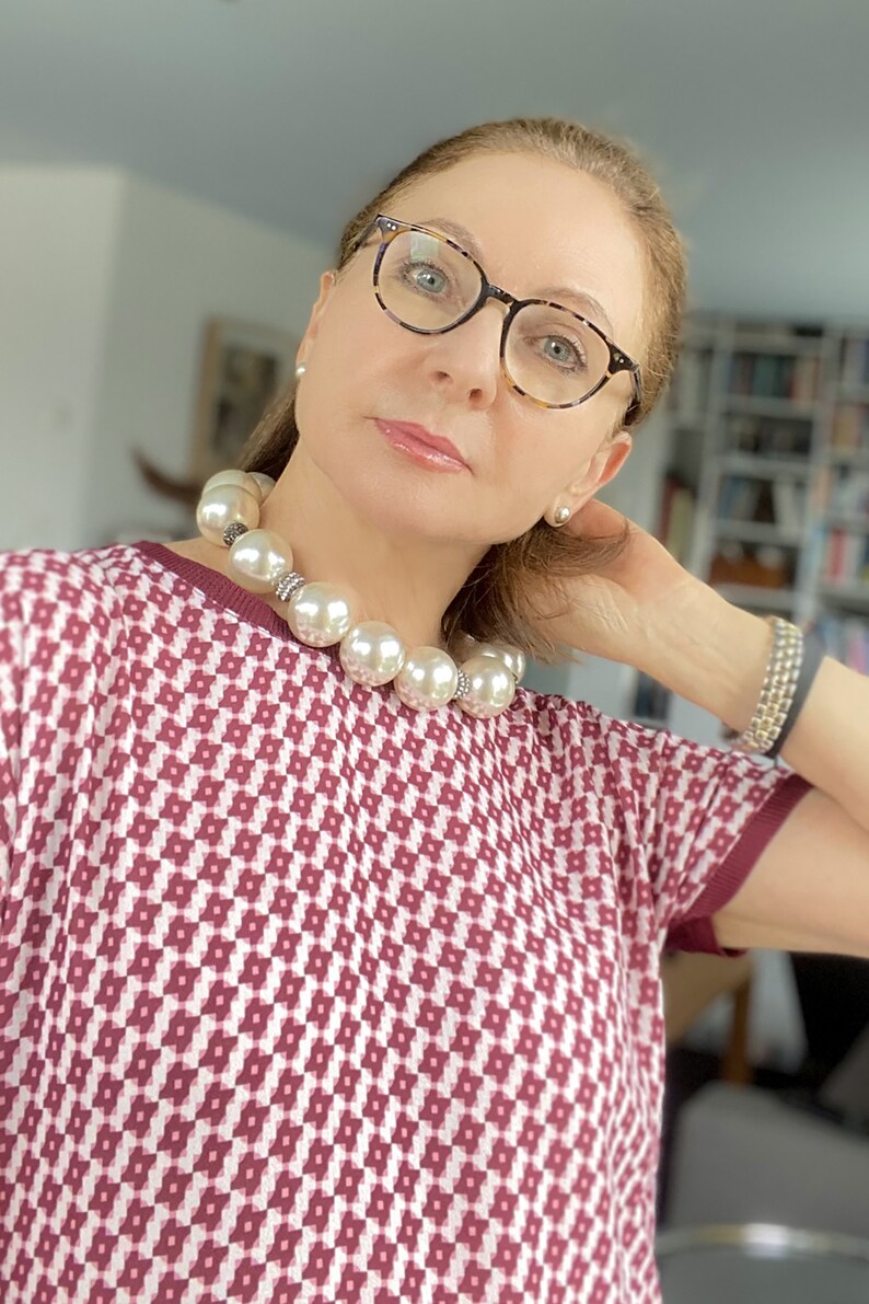 Trendy Large Faux Pearl Necklace With Black Rhinestones - Etsy