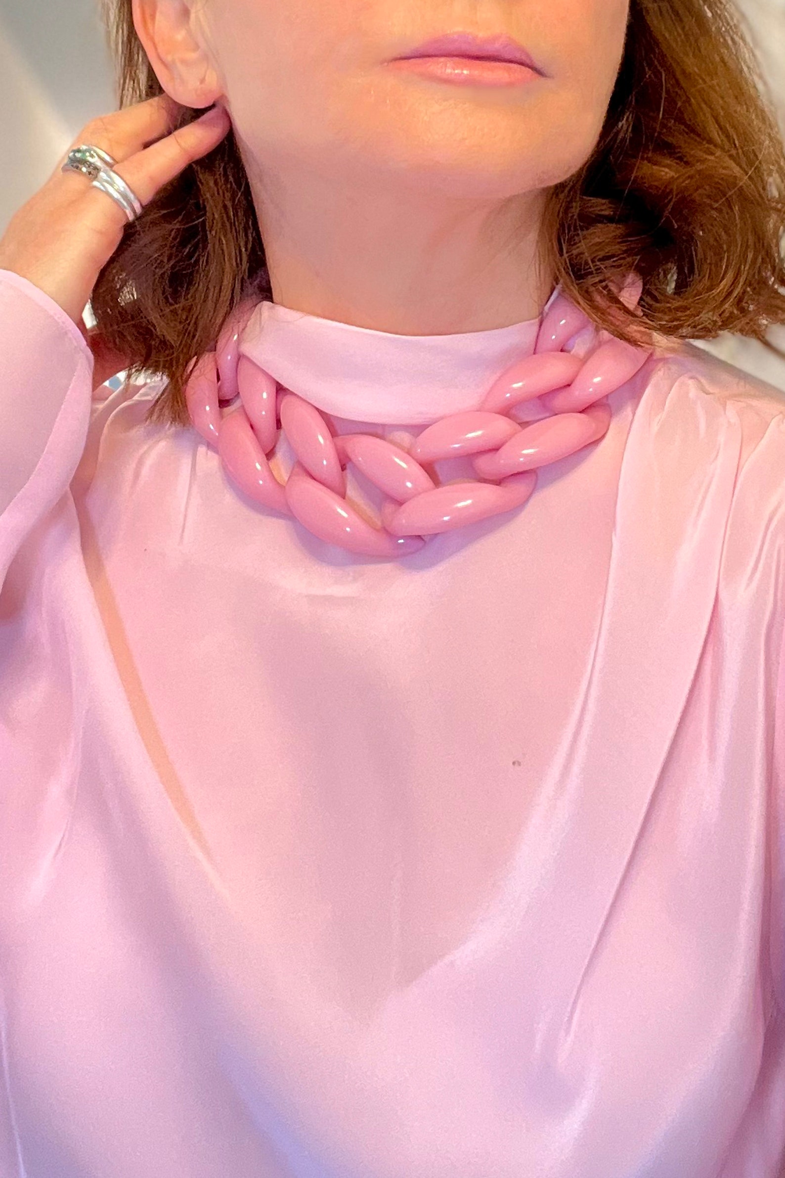 Oversize Link Chain Necklace, Chunky Pink Necklace, Pink Resin Necklace ...