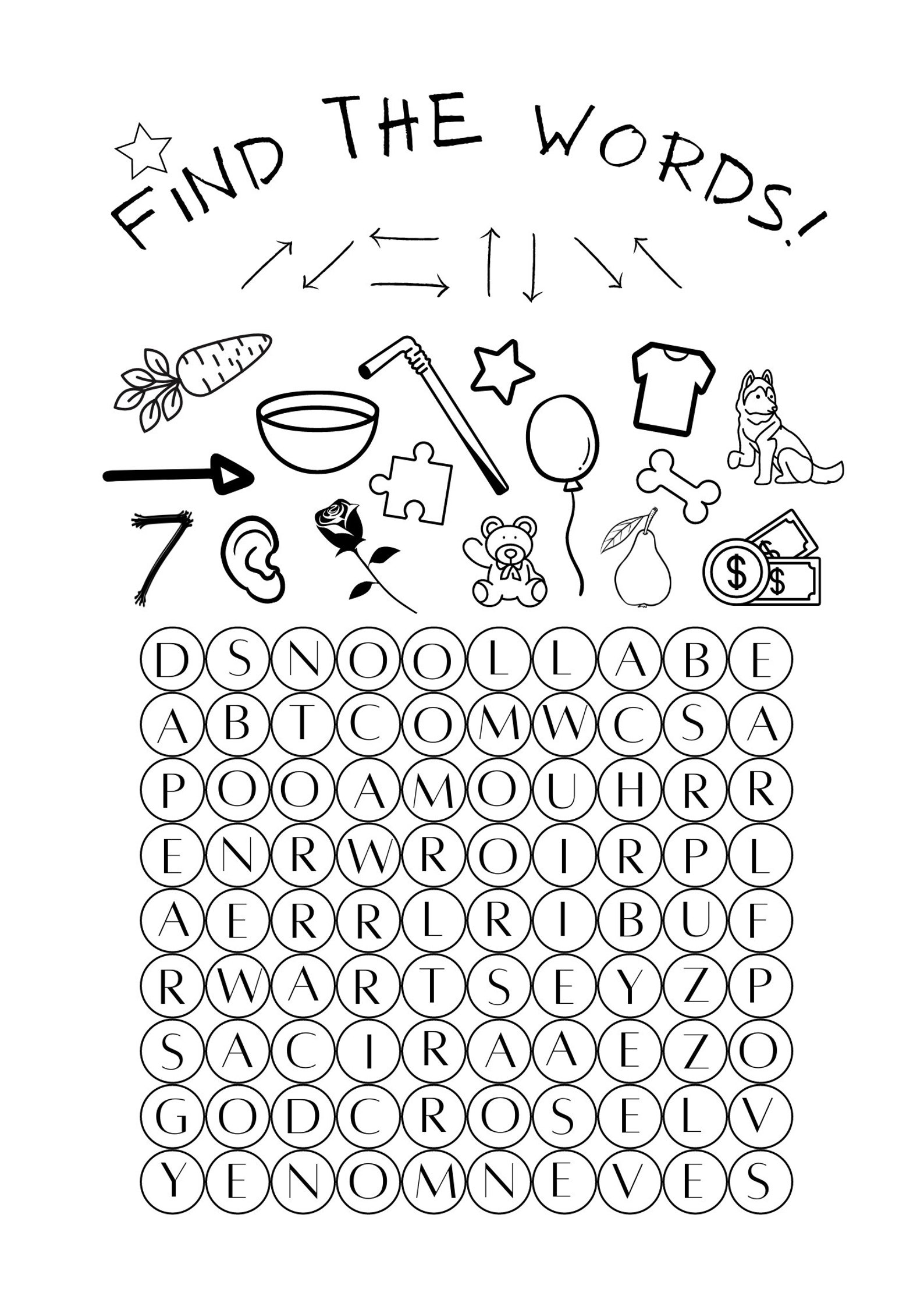 5 Cute Printable Word Search Game Pages Worksheets for Toddlers Kids ...