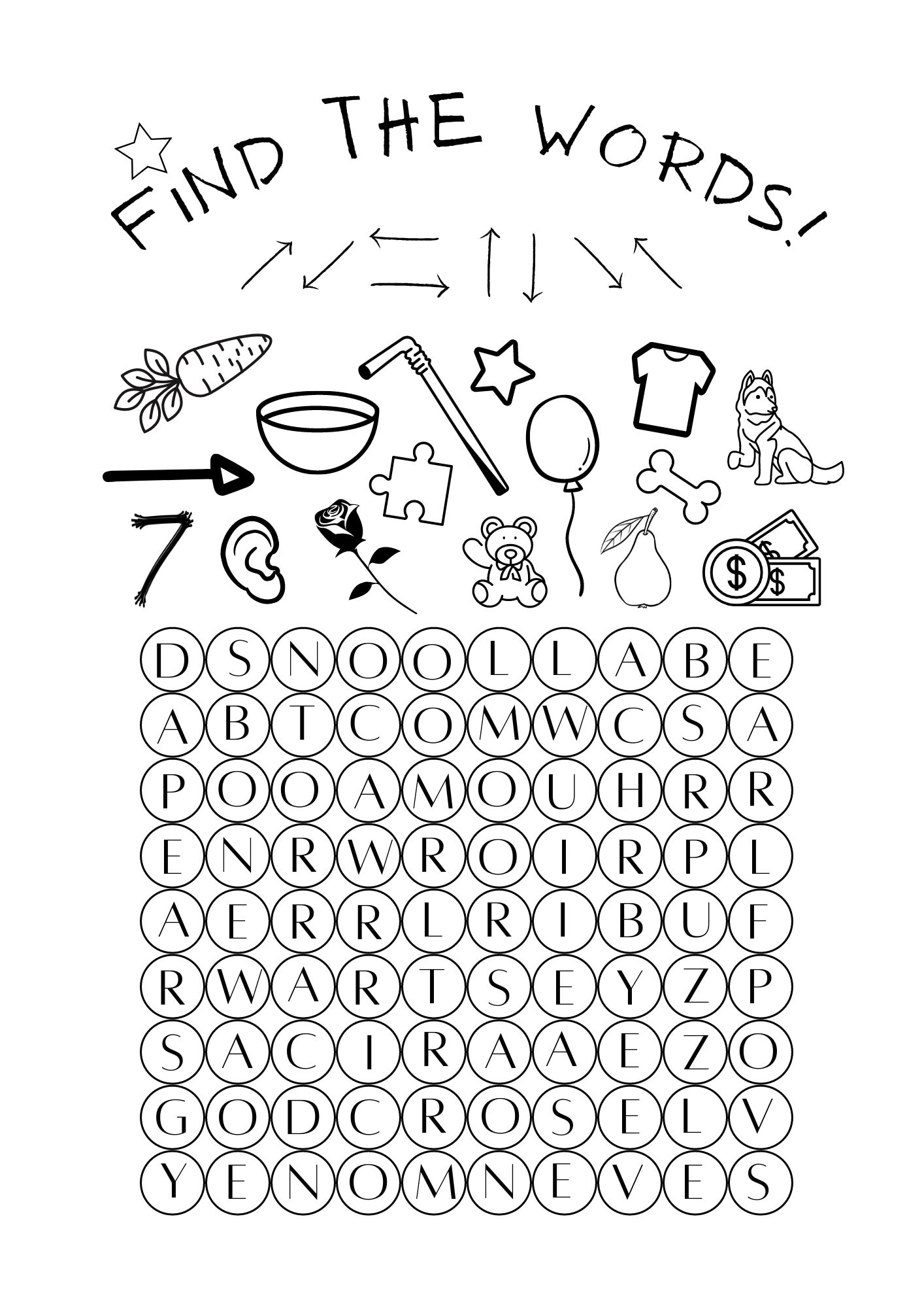 5 Cute Printable Word Search Game Pages Worksheets for Toddlers Kids ...