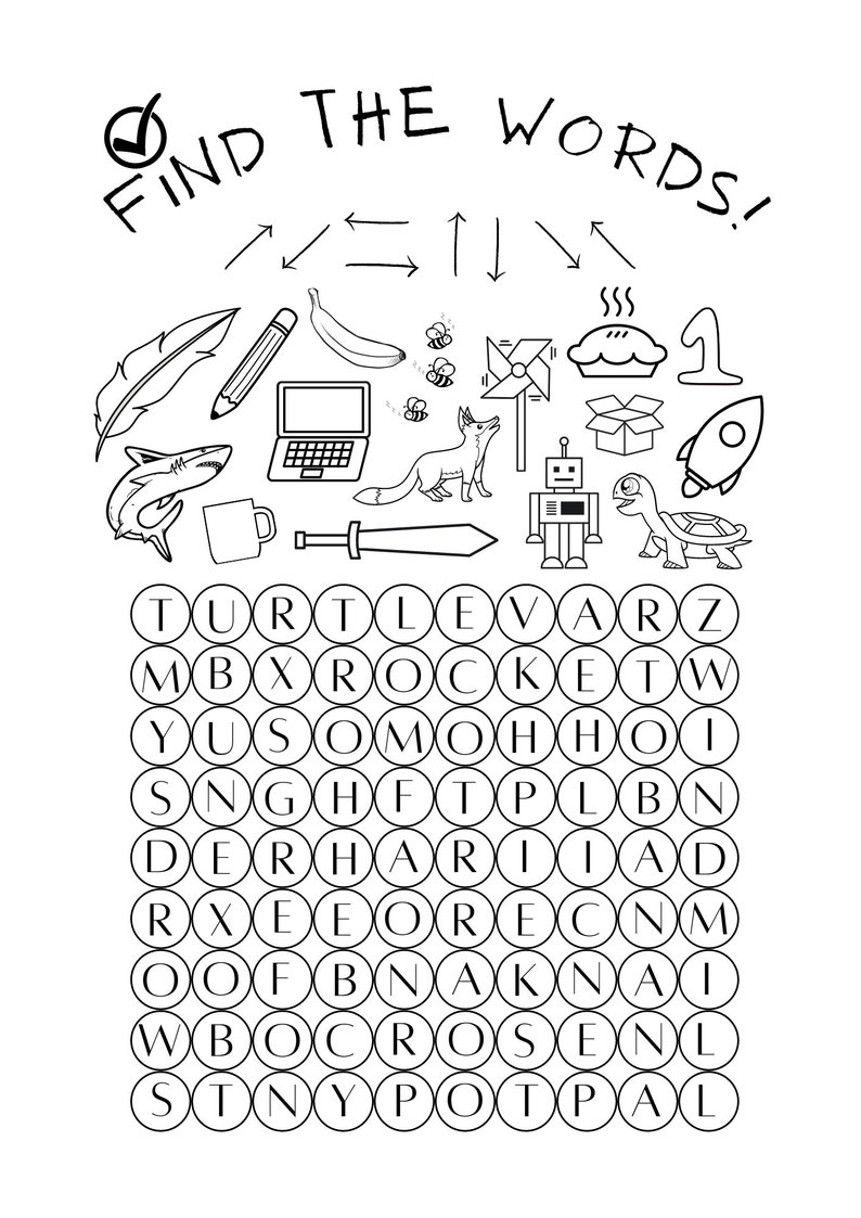 5 Cute Printable Word Search Game Pages Worksheets for Toddlers Kids ...
