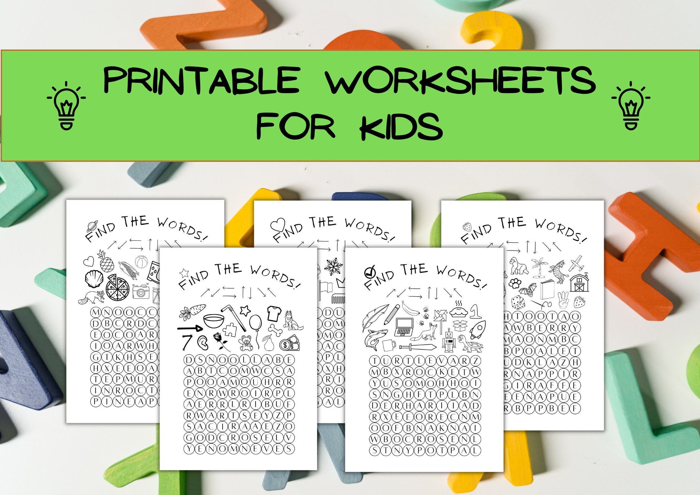5 Cute Printable Word Search Game Pages Worksheets for Toddlers Kids ...