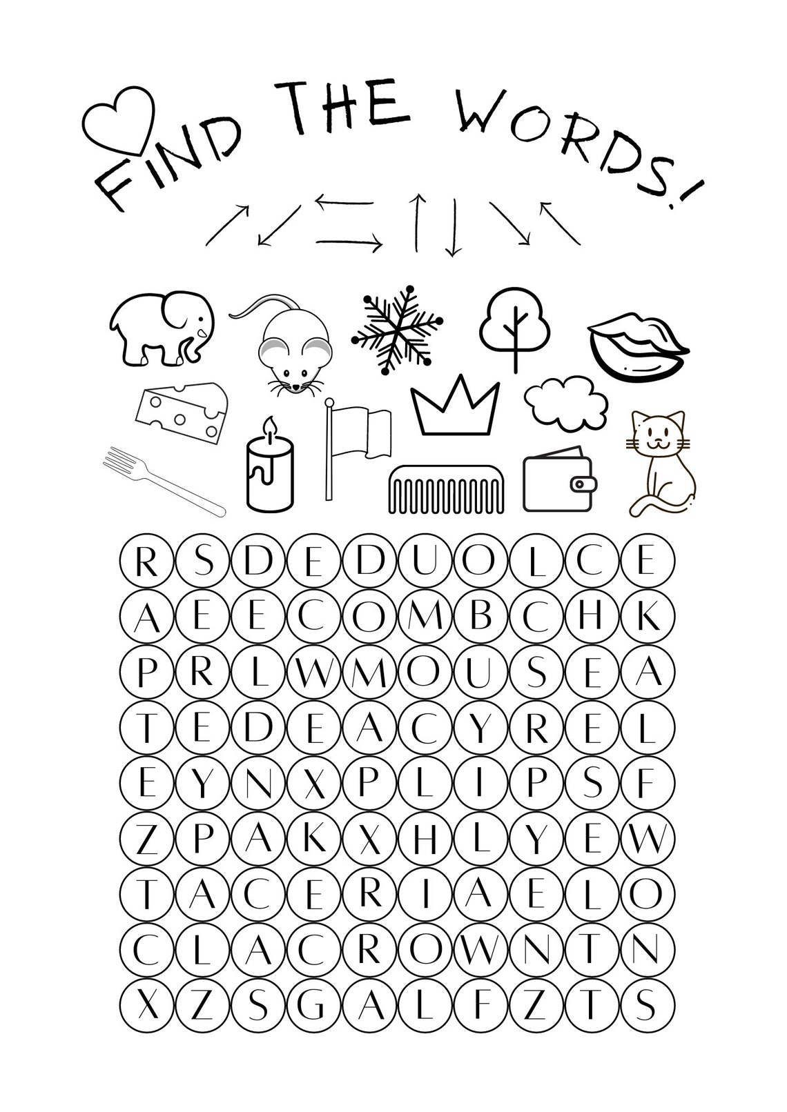 5 Cute Printable Word Search Game Pages Worksheets for Toddlers Kids ...