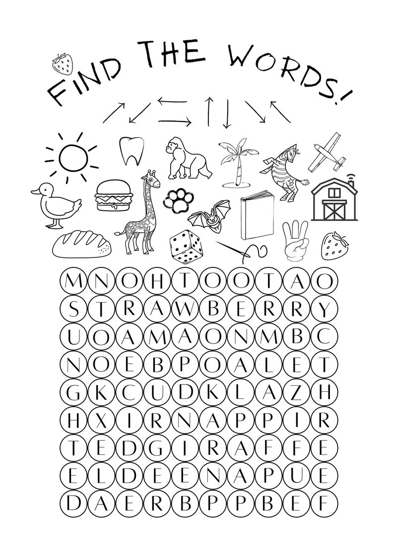 5 Cute Printable Word Search Game Pages Worksheets for Toddlers Kids ...